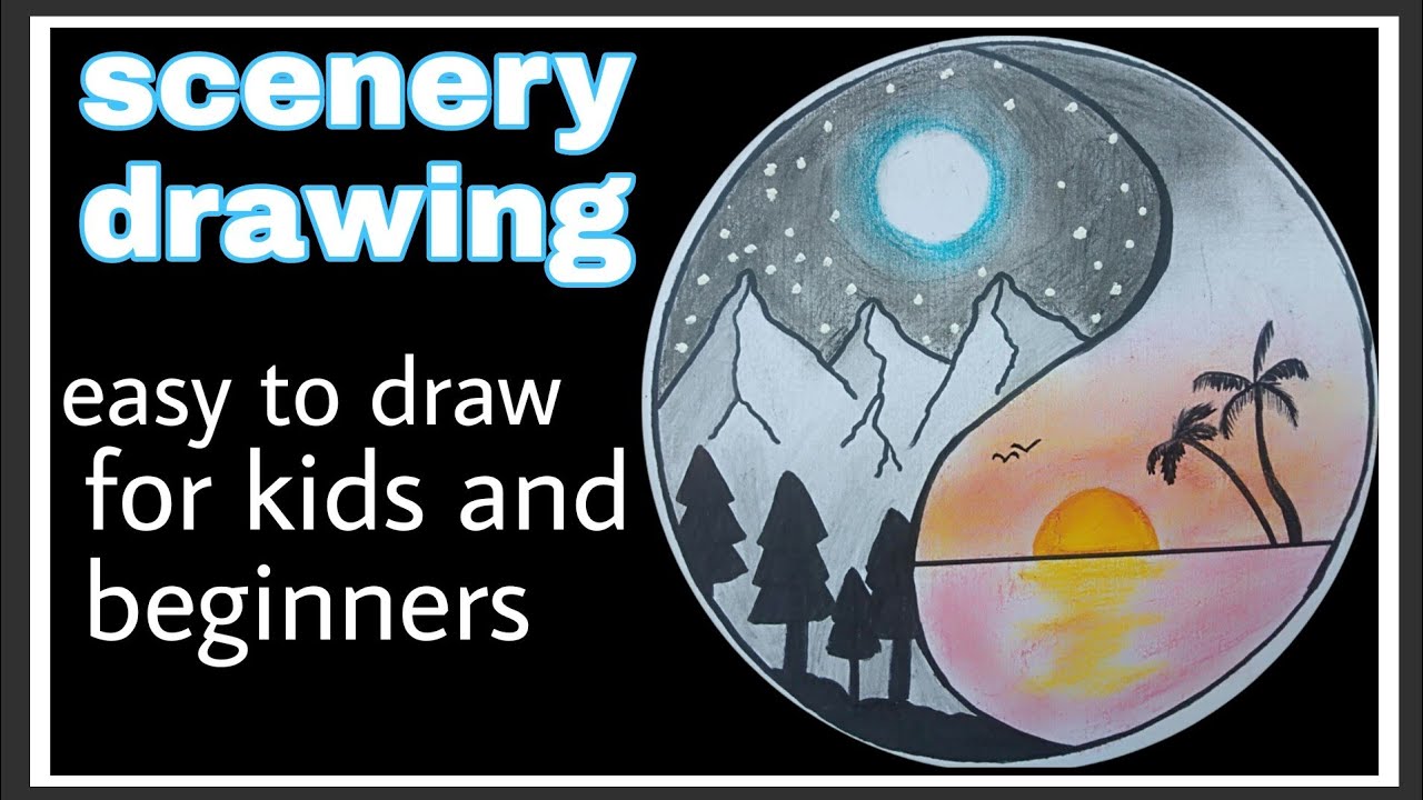 how to draw day and night | easy scenery | drawing for beginners - YouTube