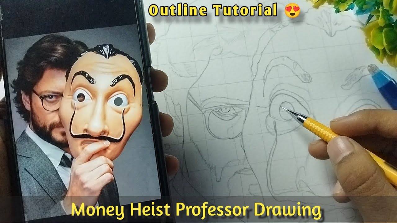 How to draw Money Heist Professor | Step by step Outline Tutorial 😍 ...