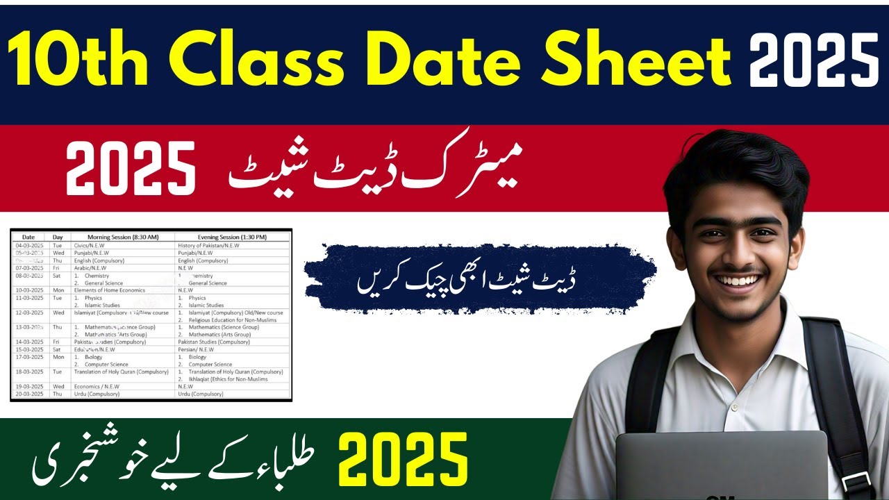 Matric Date Sheet 2025 |10th Class Date Sheet 2025 | 10th Board Exam ...