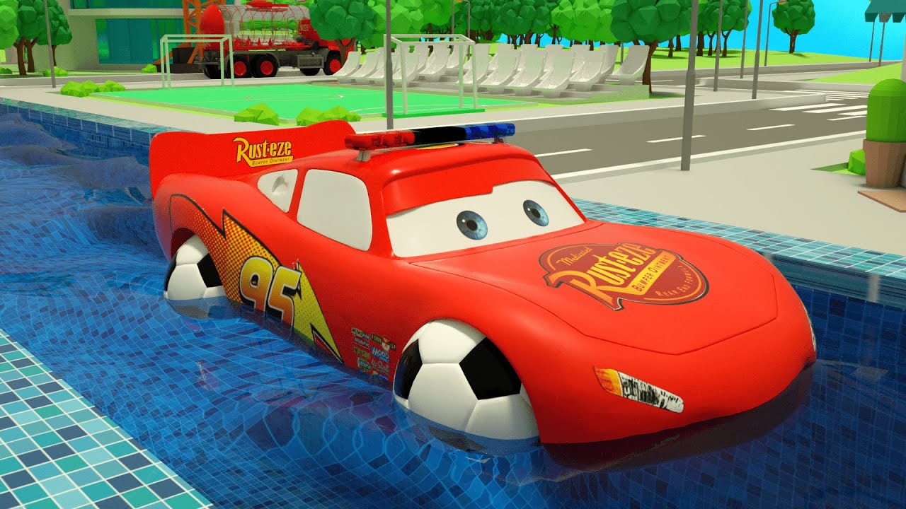Learn Colors with Cars Mcqueen, Mack Truck and Street Vehicles Stuck in ...