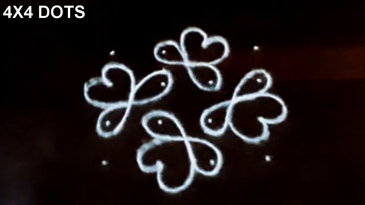 4X4 dots Flower Kolams🌹🌹Wednesday poo Kolam🌷Flower Rangoli Designs🌸 ...