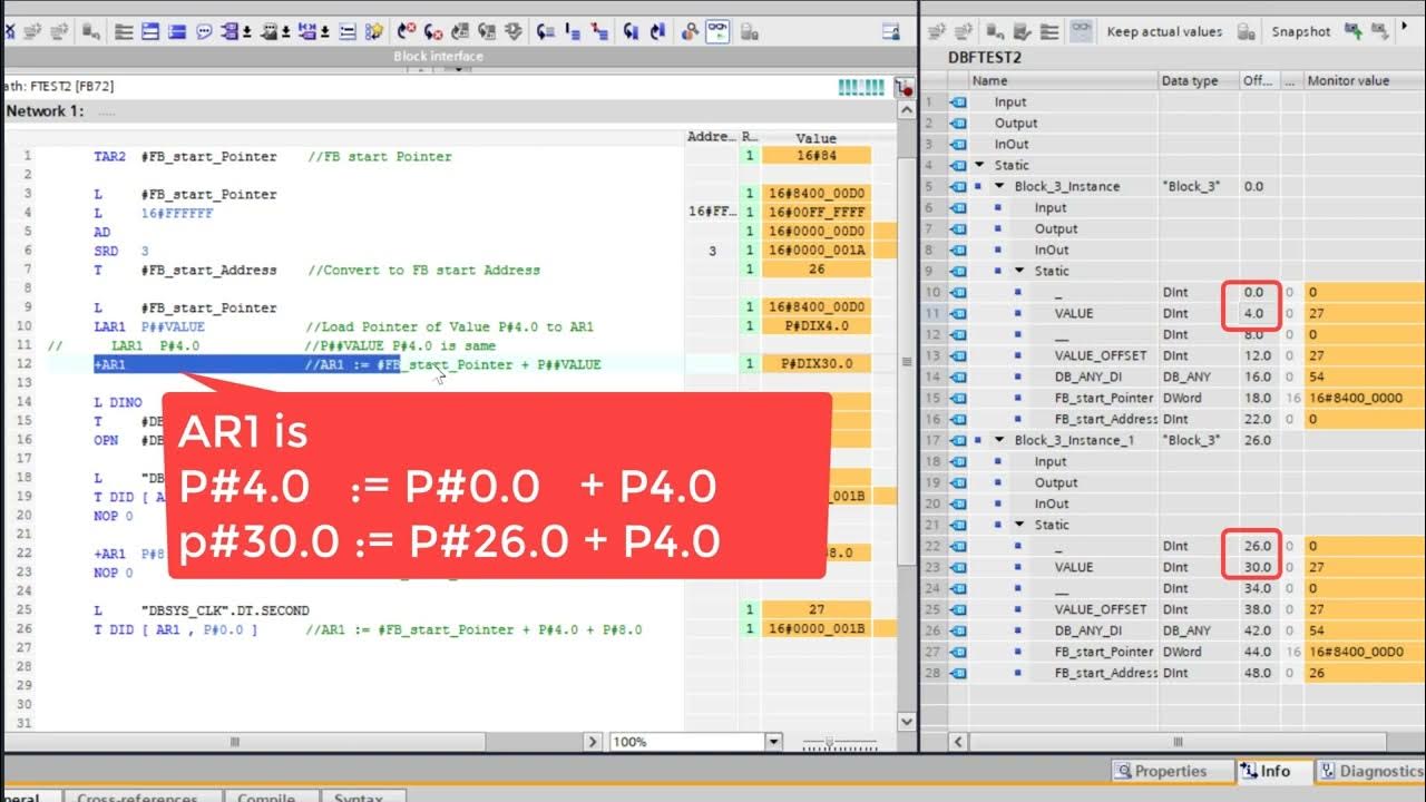 TIA Portal STL Pointer Part2 LAR1 P# +AR1 Get FB tag Pointer - YouTube