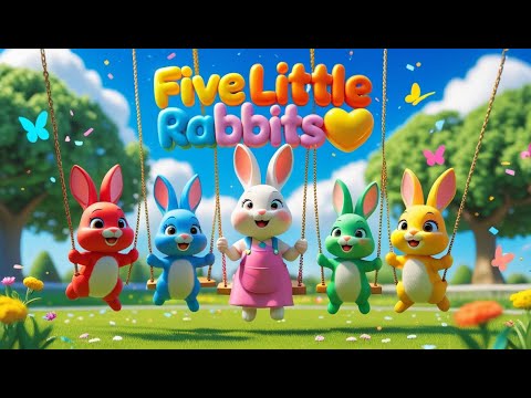 “Five Little Rabbits Jumping on the Swings 🐰 | Fun 3D Cartoon Rhymes ...