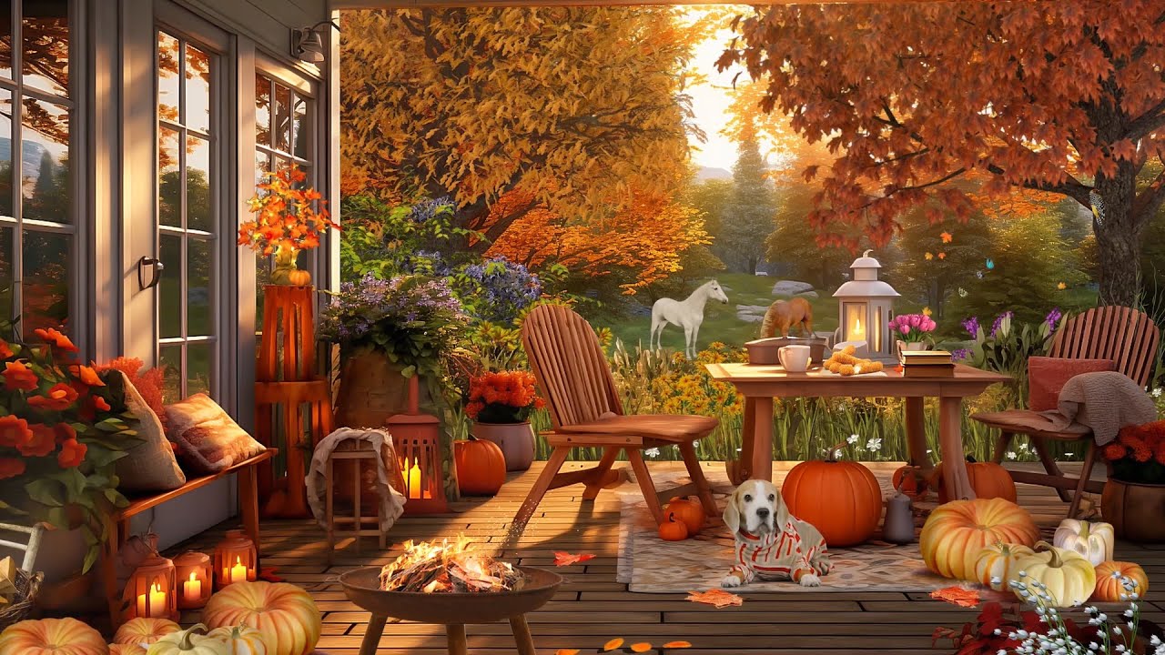 Peaceful November Tea Garden Ambience w/ Beautiful Relaxing Hymn, Calm ...