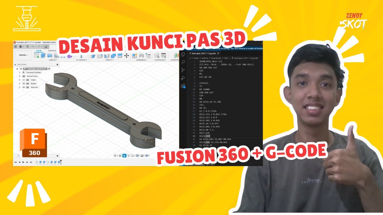 Cara Desain Kunci Pas 17 & 13mm di Fusion 360 + Export G-Code untuk CNC ...