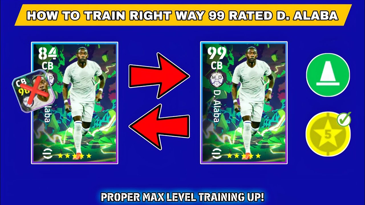 Right Way To Upgrade 99 Rated D. Alaba In eFootball 2024 Mobile || Max Level Training Tutorial🔥 ...
