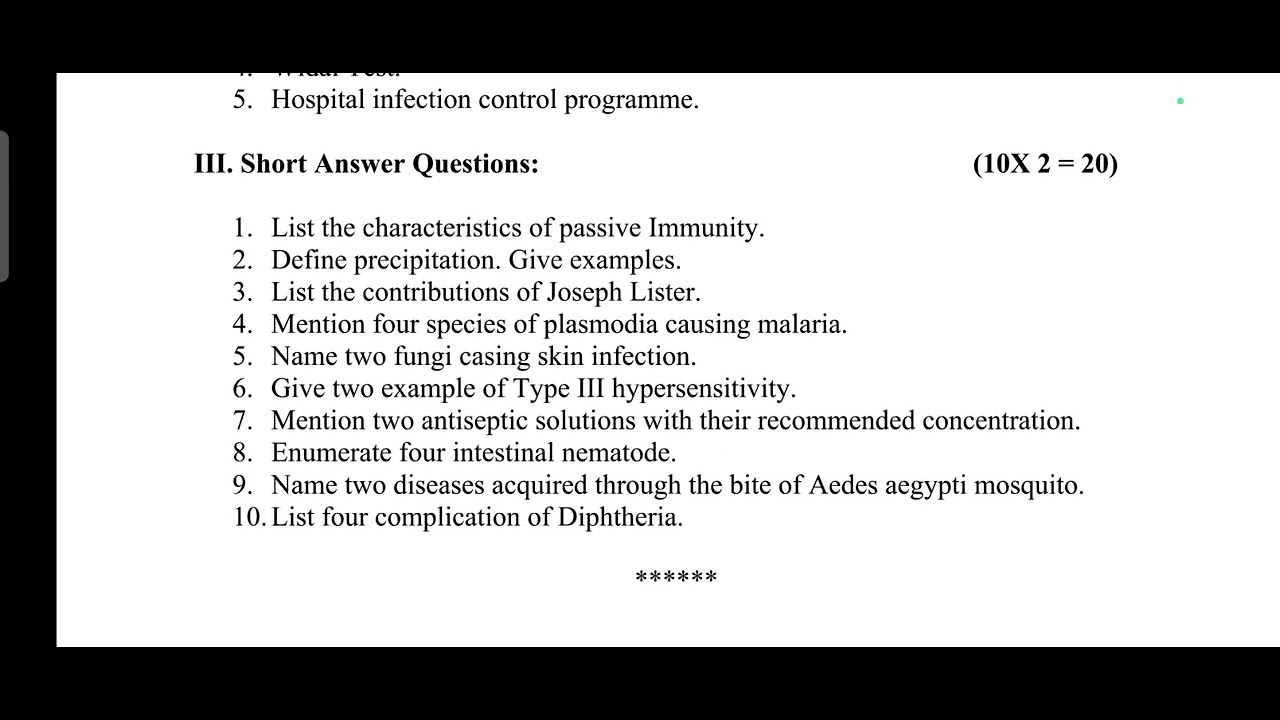 Microbiology Question Paper for B.SC Nursing 1st year - YouTube