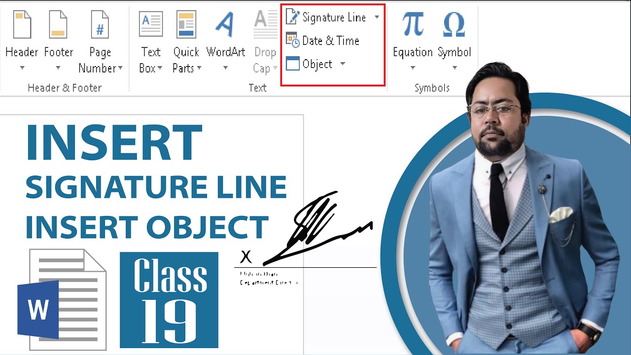 How to insert Signature Line in Word-Class 19 | How to insert object ...