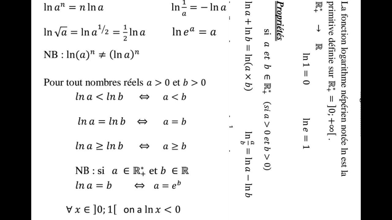 cours PRopriétés fonction LOGARITHMES( exemples) - YouTube