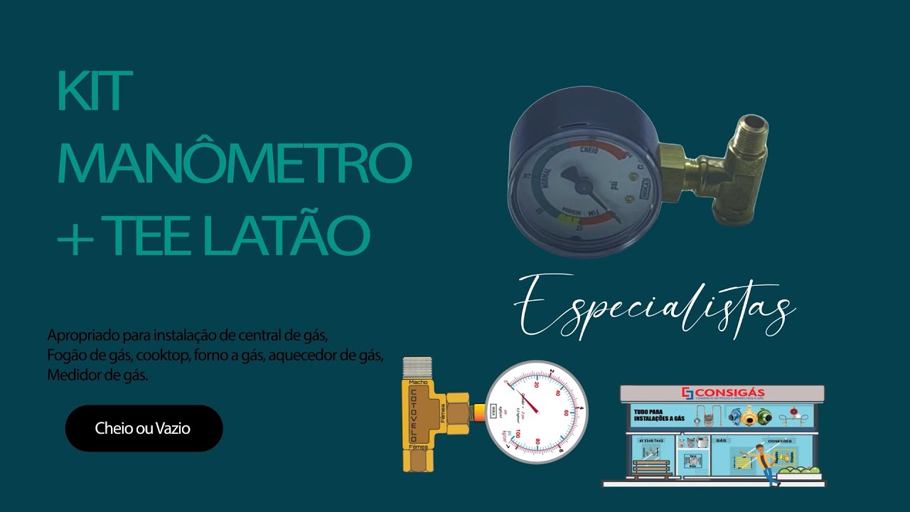 KIT Manômetro de Gás Cheio/Vazio + Tee 1/8"Fx1/4"Fx1/8"M - YouTube