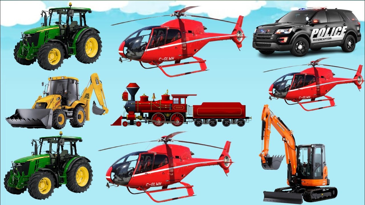 Excavator Tractor JCB Train Truck Fire Trucks & Police Cars for Kids EP ...