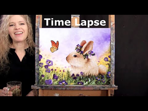 TIME LAPSE - Learn How to Paint "BUNNY AND BUTTERFLY" with Acrylic ...