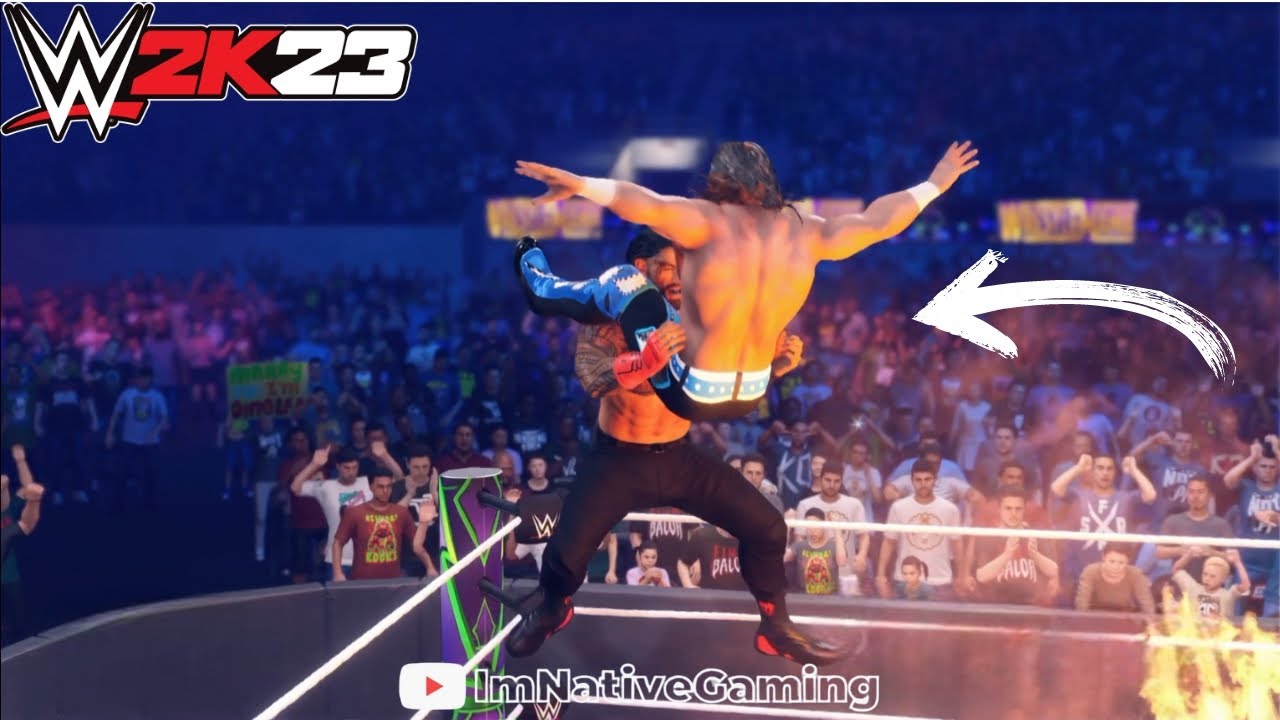 Powerbomb From Top Rope Through Flaming Table WWE 2K23 - YouTube