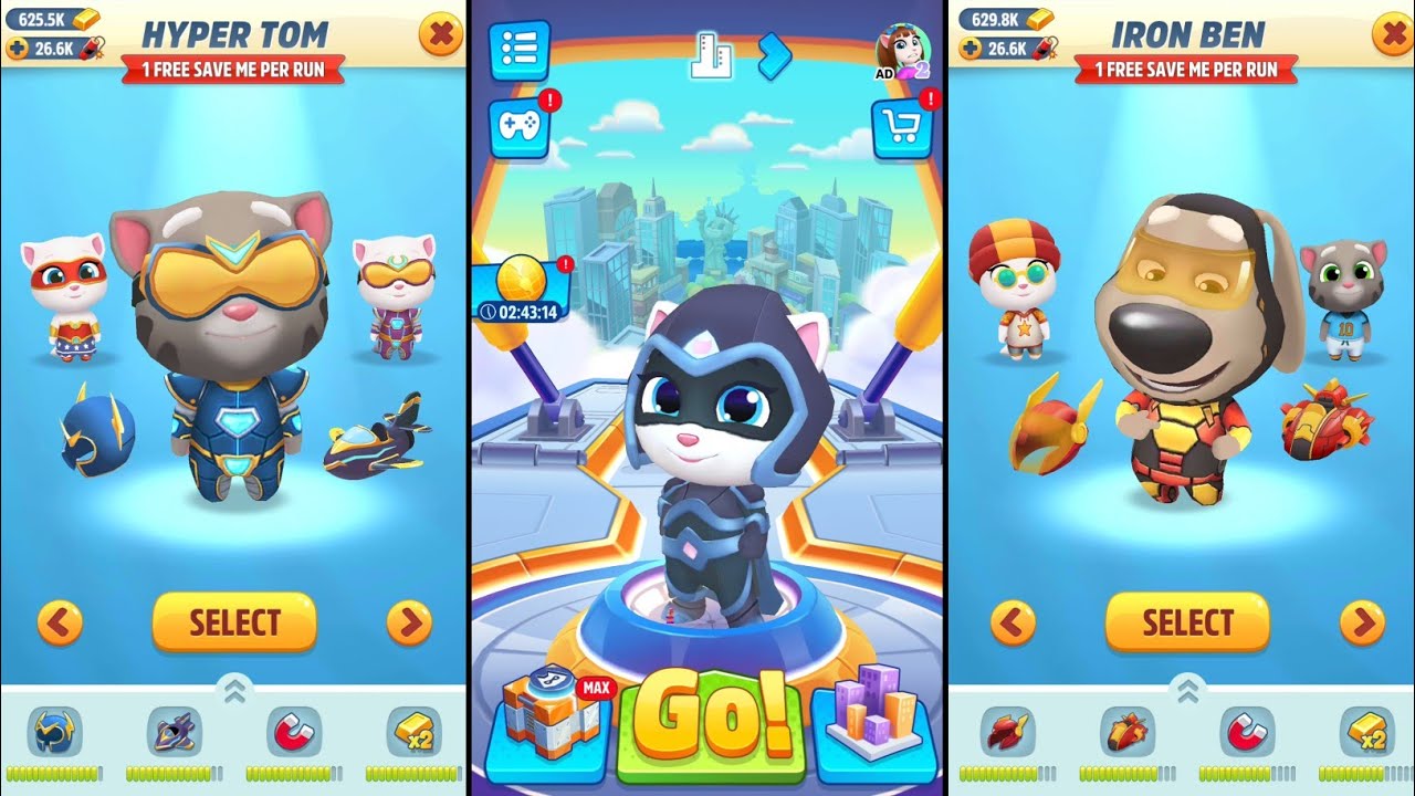Talking Tom Gold Run Cyber Tom vs Iron Ben vs Tom Hero Dash Midnight ...