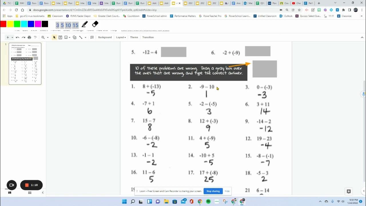 Adding and Subtracting Integer Review Error Analysis - YouTube