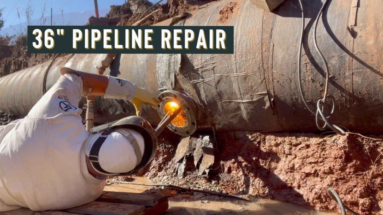 Welding Repair On 36" Water Pipeline - YouTube