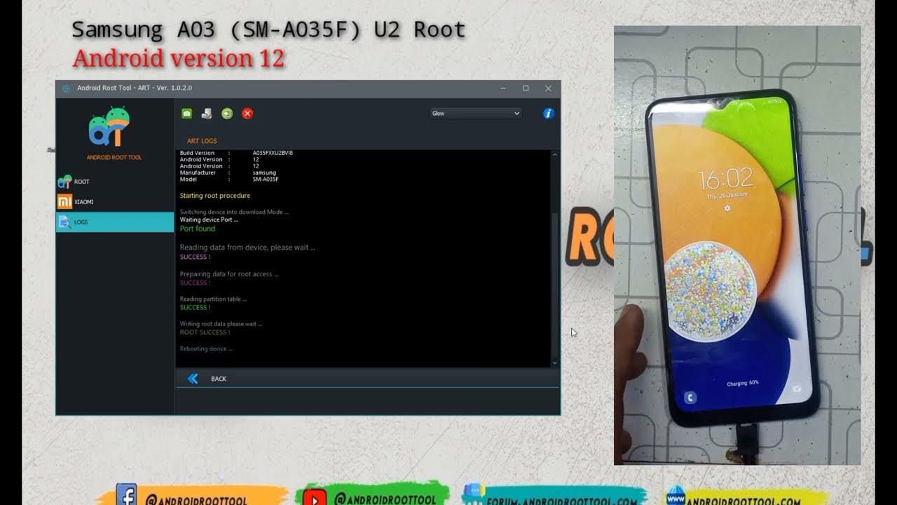 Samsung A03 (SM-A035F) U2 Android 12 Root Done by ART - YouTube