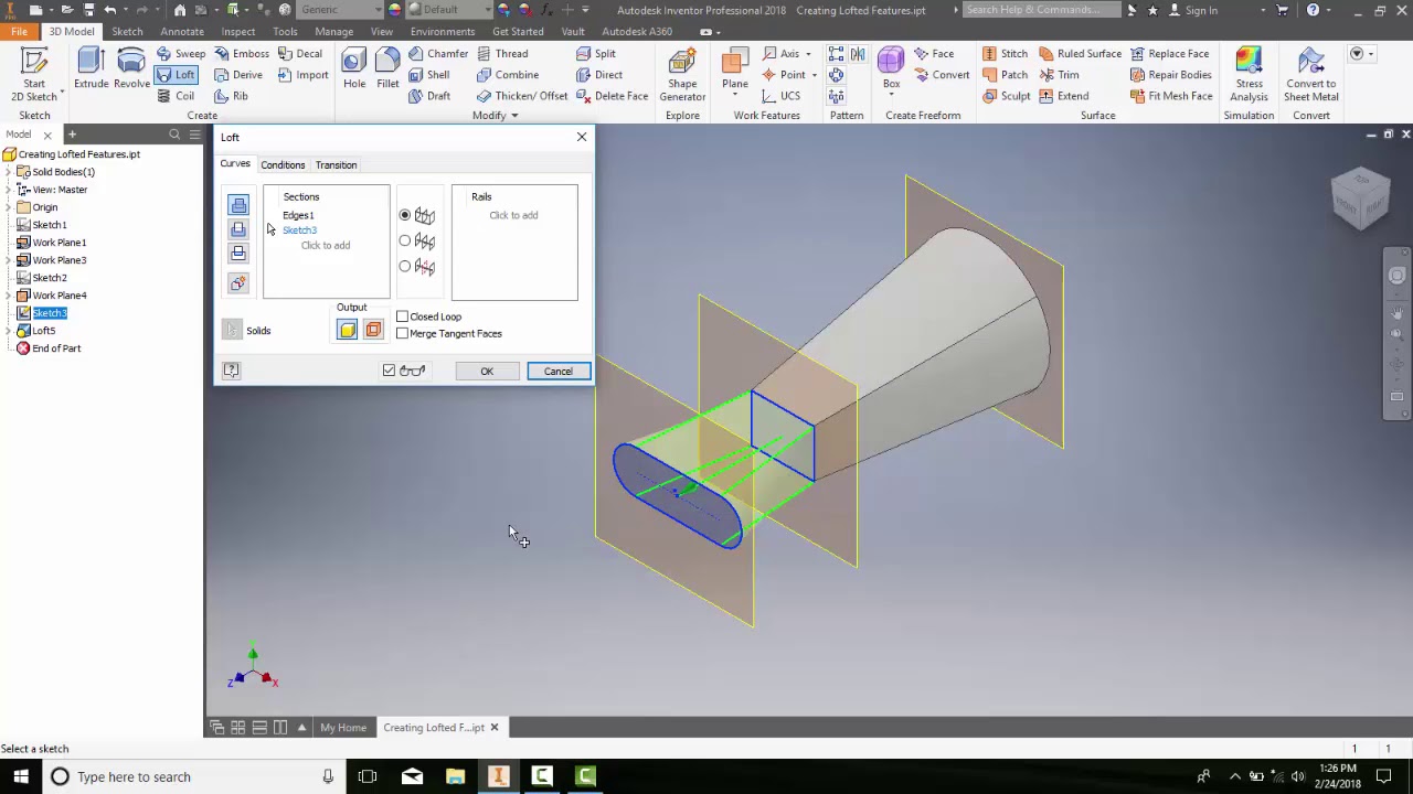 11 Loft Curves Tab Operations Sections Output Area - YouTube