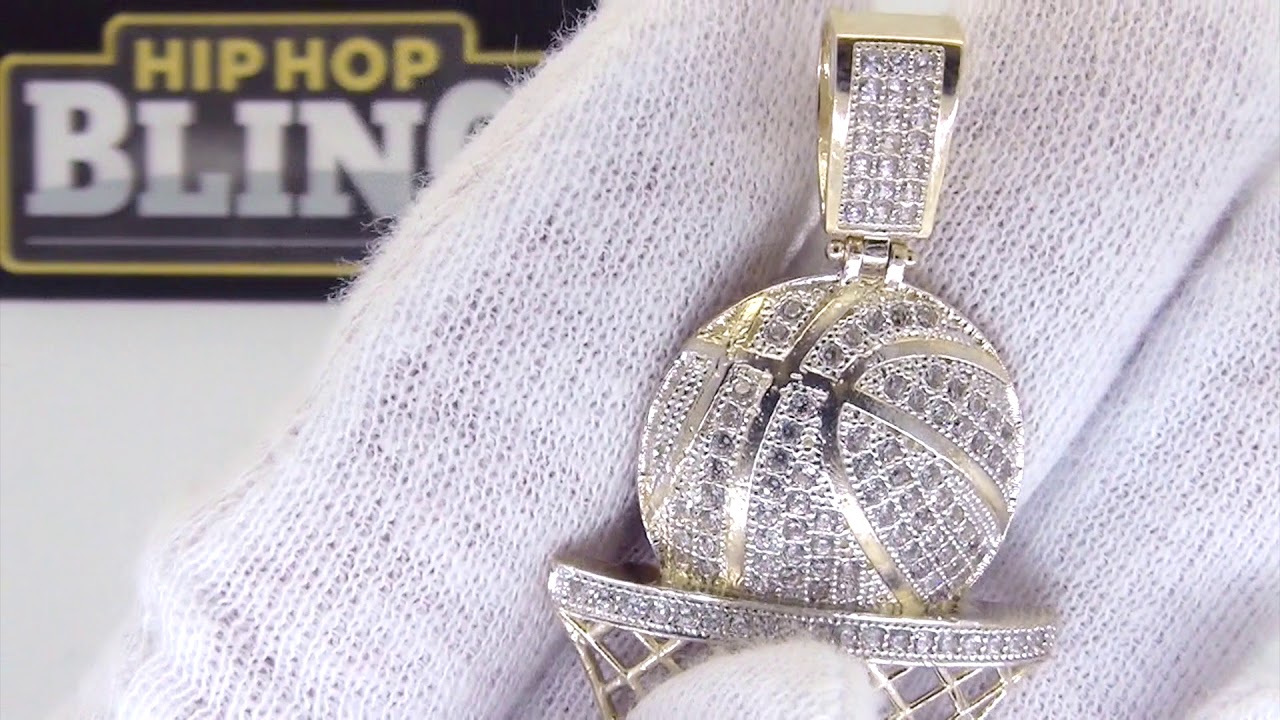 CZ Large Bling Bling Basketball Rim Bling Pendant 10K Gold | Real Gold ...