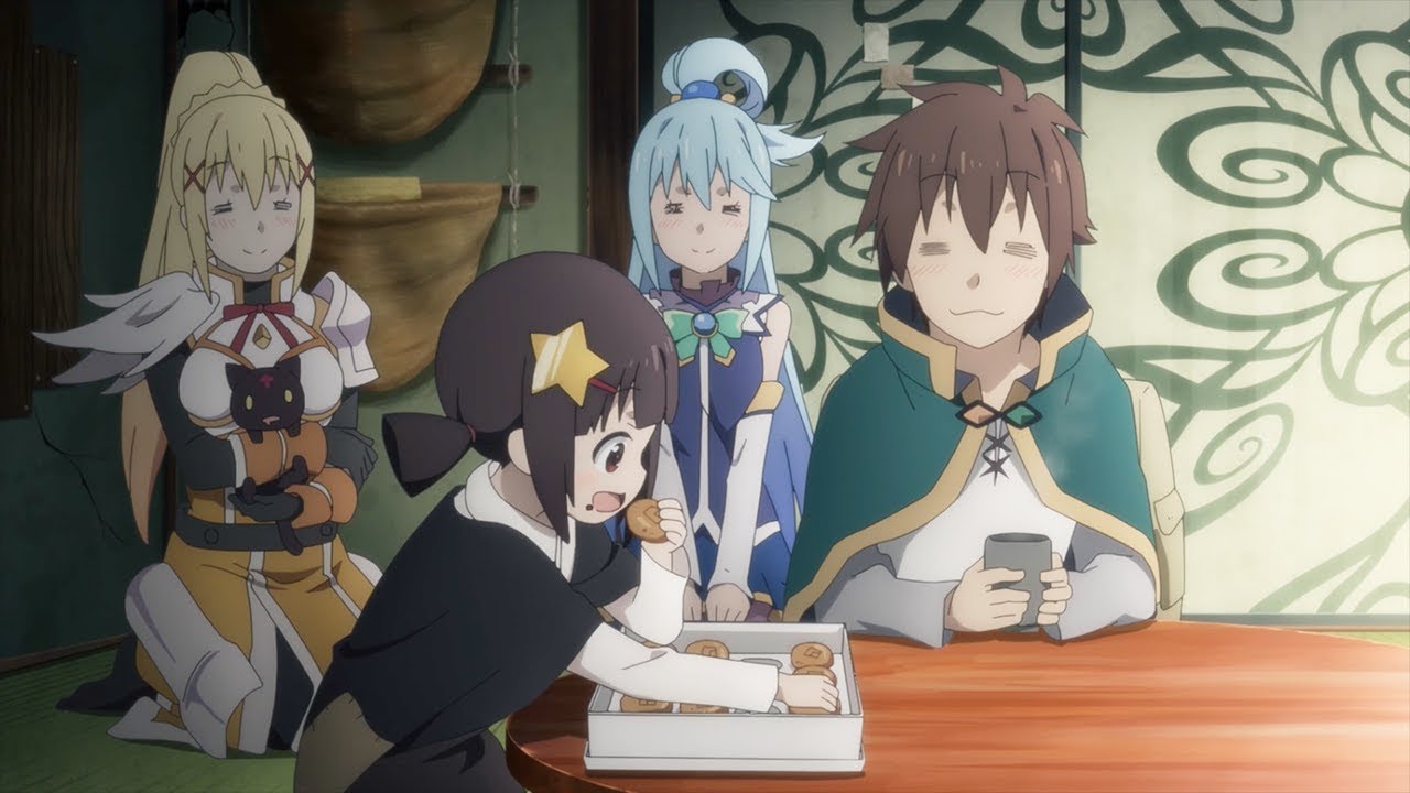 Komekko eating bread roll (Sister Megumin) Konosuba! Kurenai Densetsu ...