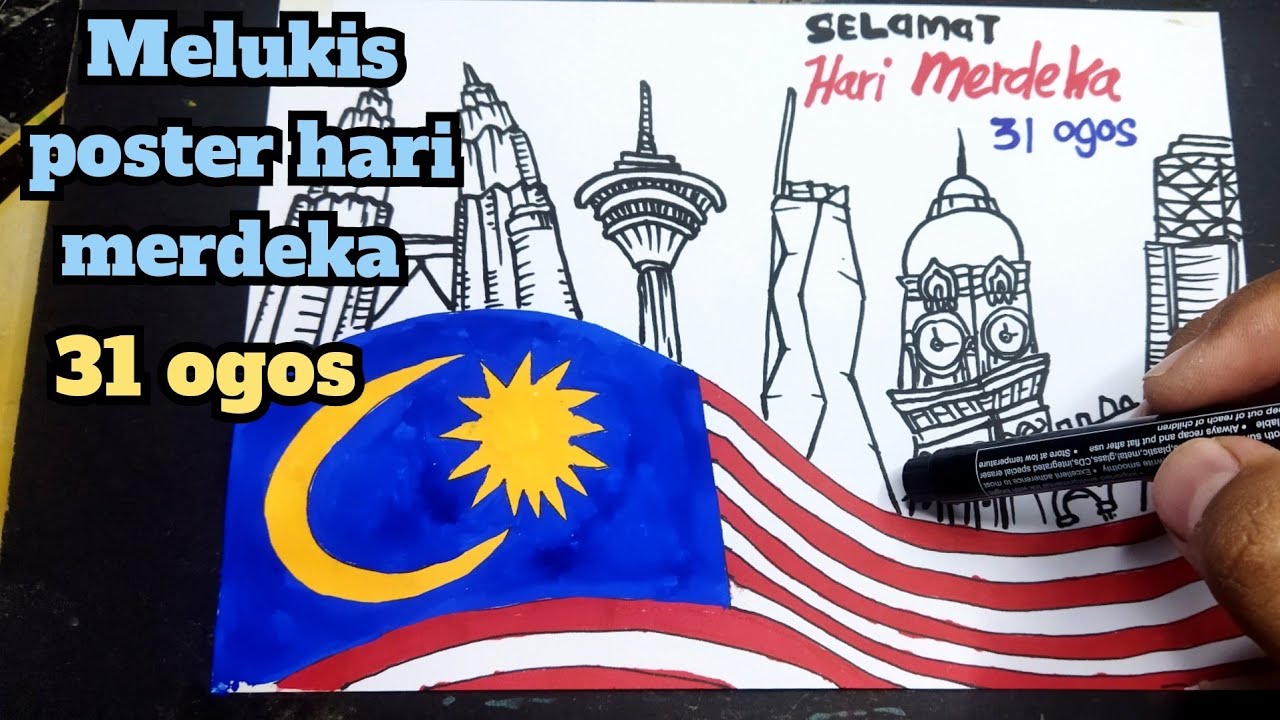 Cara melukis dan mewarna poster hari merdeka 31 Ogos - YouTube