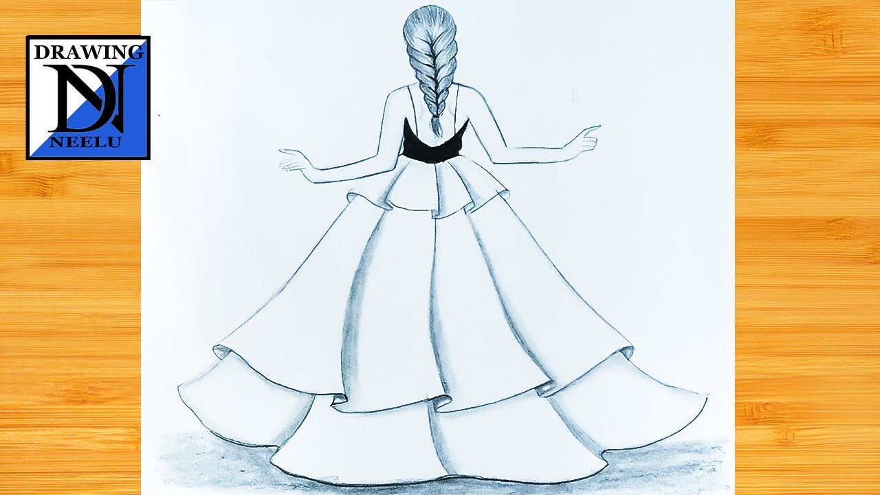 How to draw a girl backside beautiful dress | step by step tutorial ...