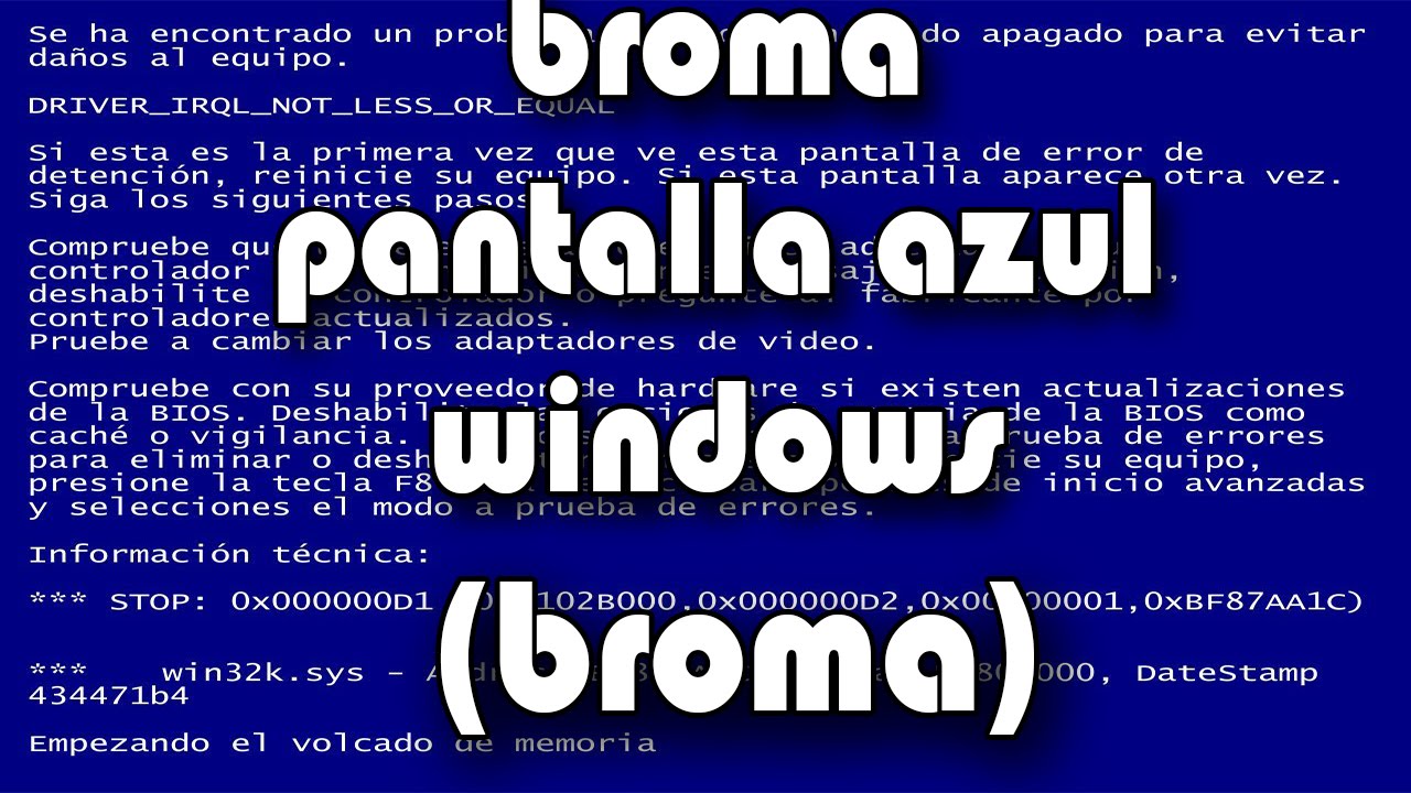 pantalla azul windows (broma) - YouTube