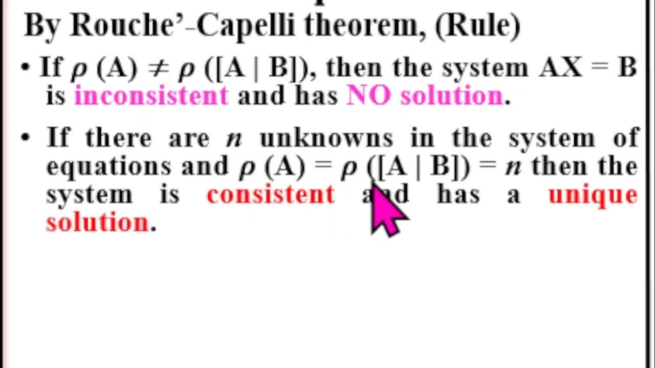 Rouche’-Capelli theorem - Concept of Ex 1 6 - YouTube