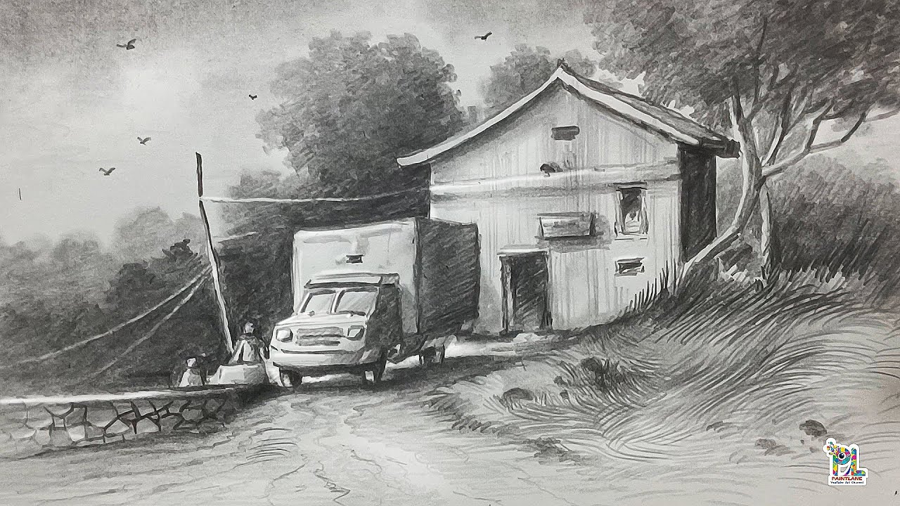 How to draw Old Storage shed in village - YouTube
