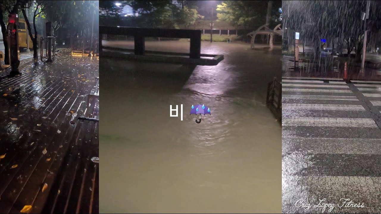 Flooding at the park in Busan South Korea | Walking in the rain | # ...