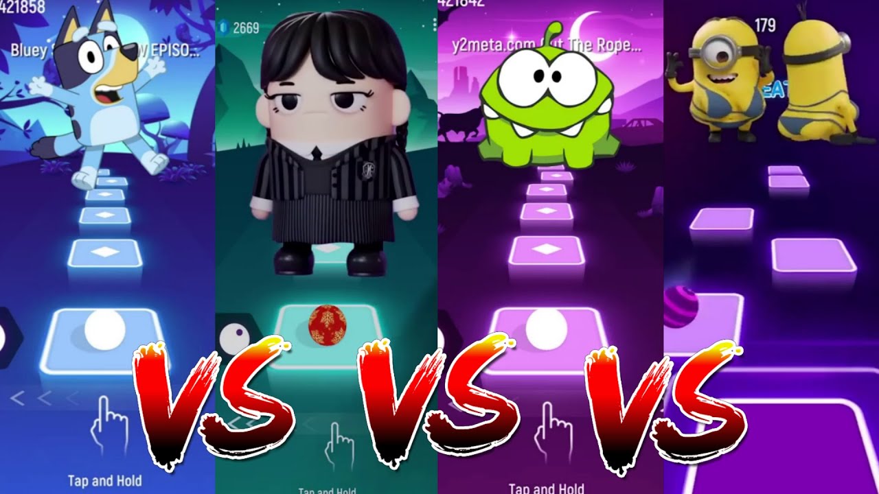 Bluey VS Sigma Wednesday VS Om Nom VS Minions | Tiles Hop Music - YouTube