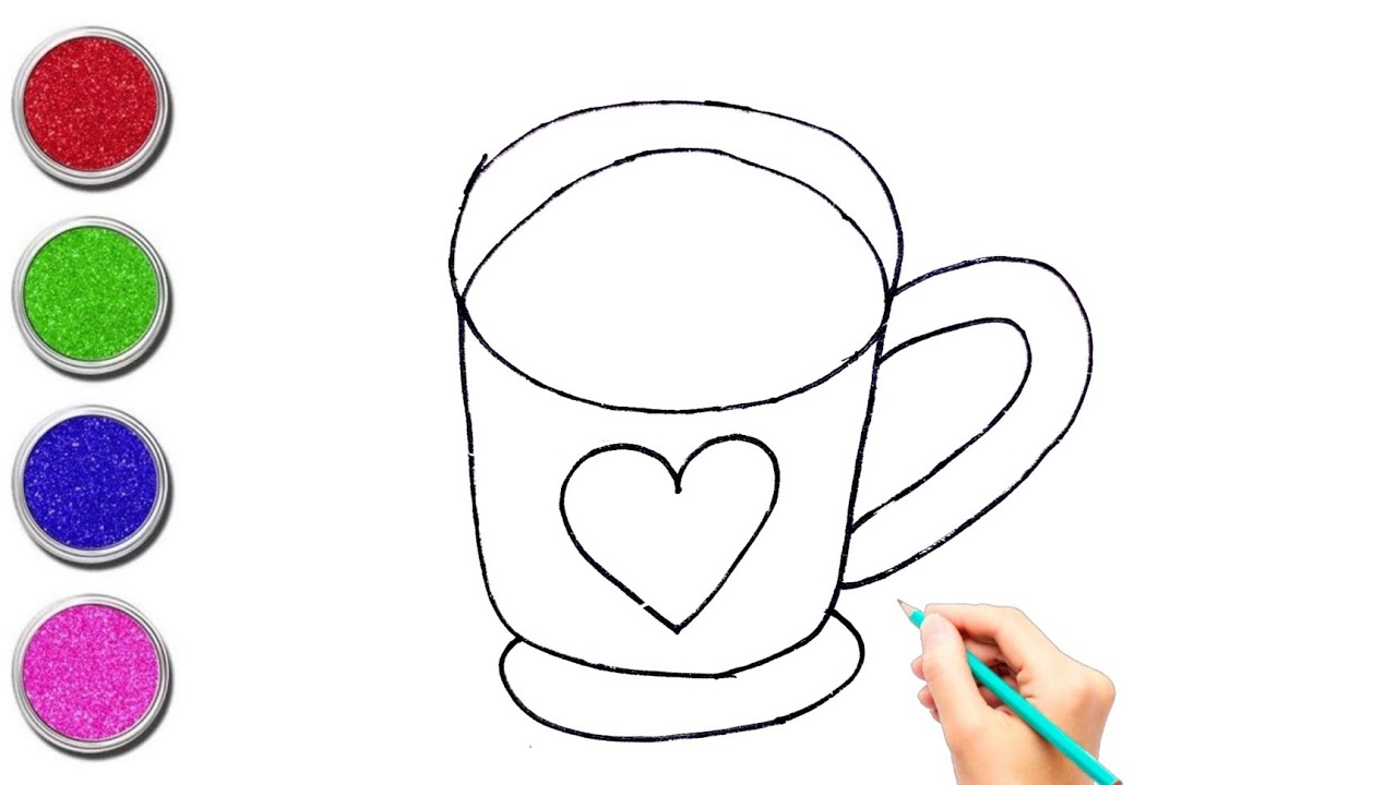 How to draw Coffee cup drawing and painting and colouring for kids, DIY ...