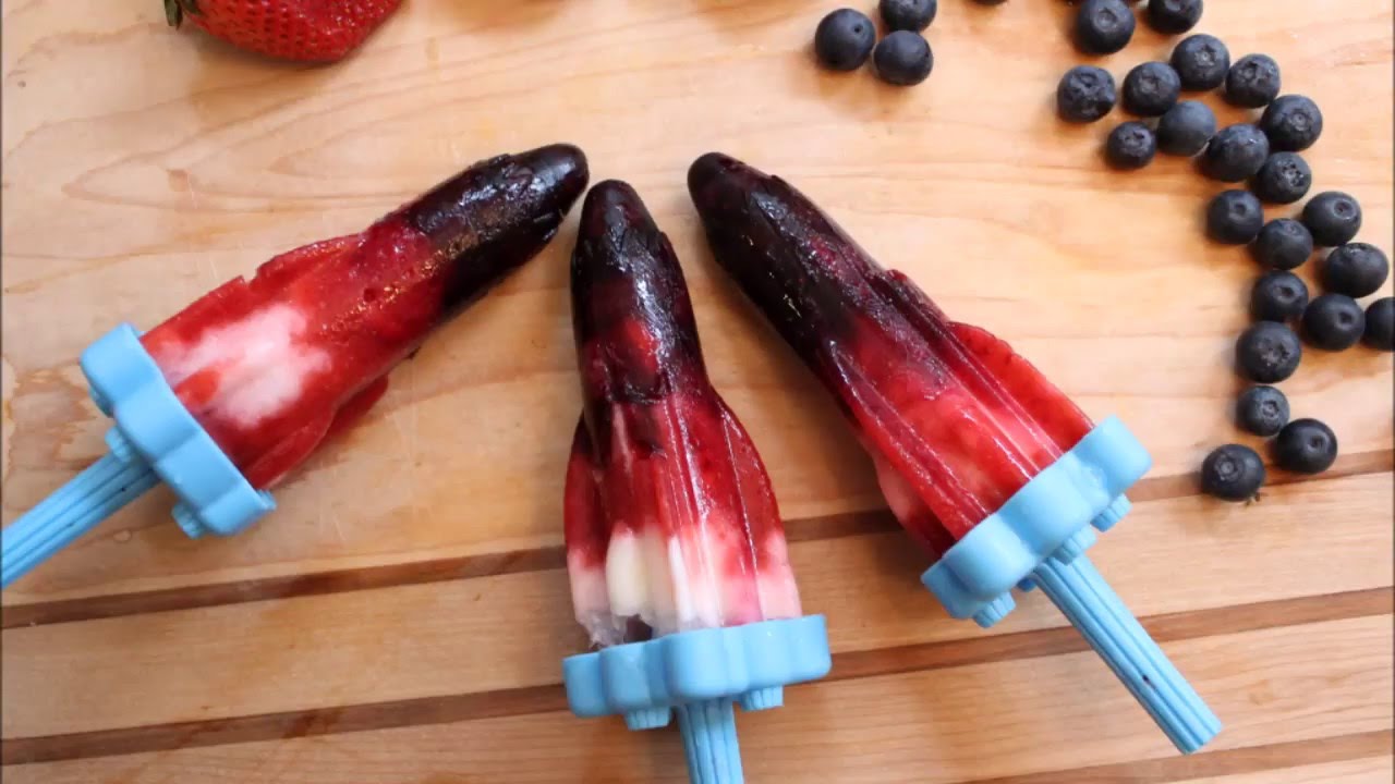 Red White and Blue Rocket Pops homemade real fruit and probiotics - YouTube