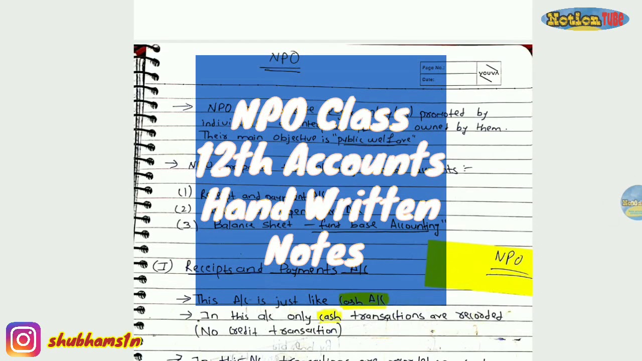Accounts Class 12th Hand Written Notes - NPO Not for Profit ...