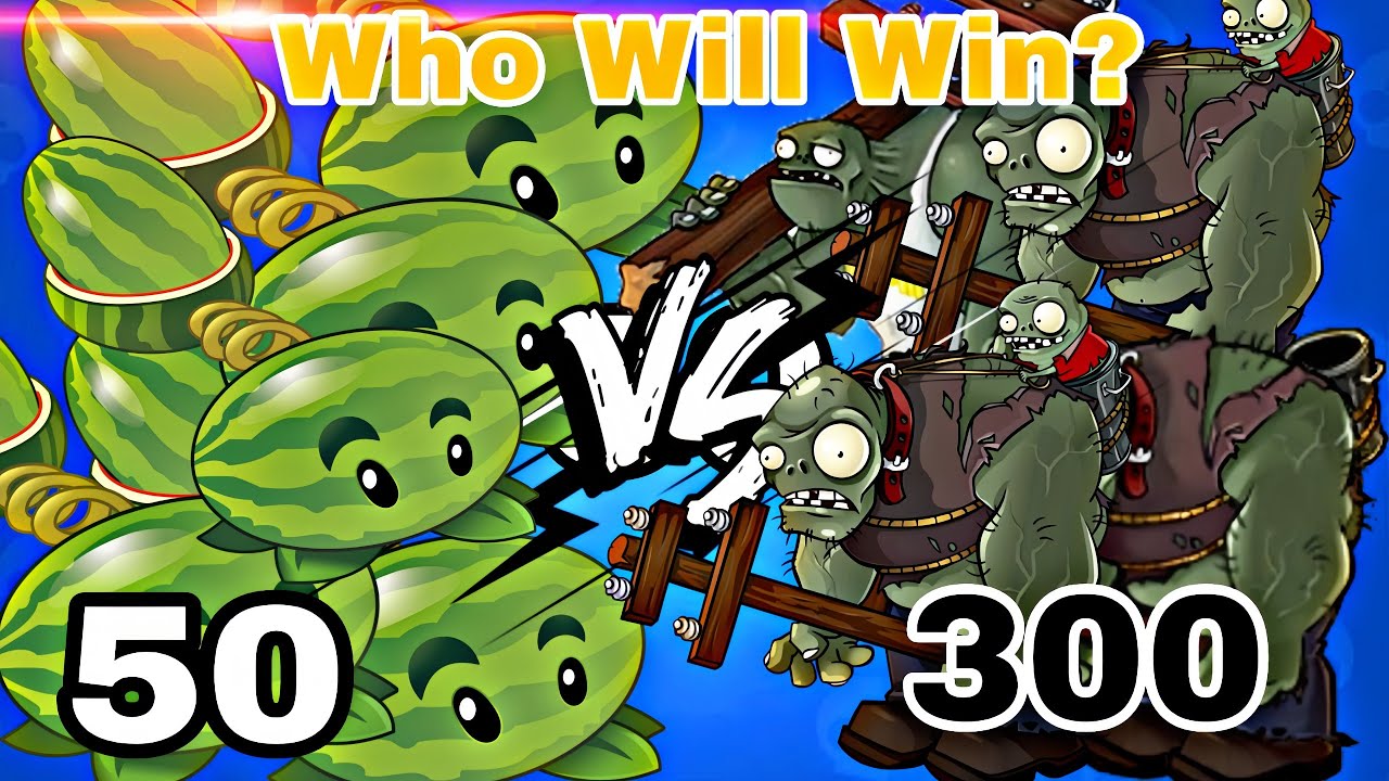 PVZ Fusion | 50 Watermelons vs 300 Gargantuars | Who Will Win? - YouTube
