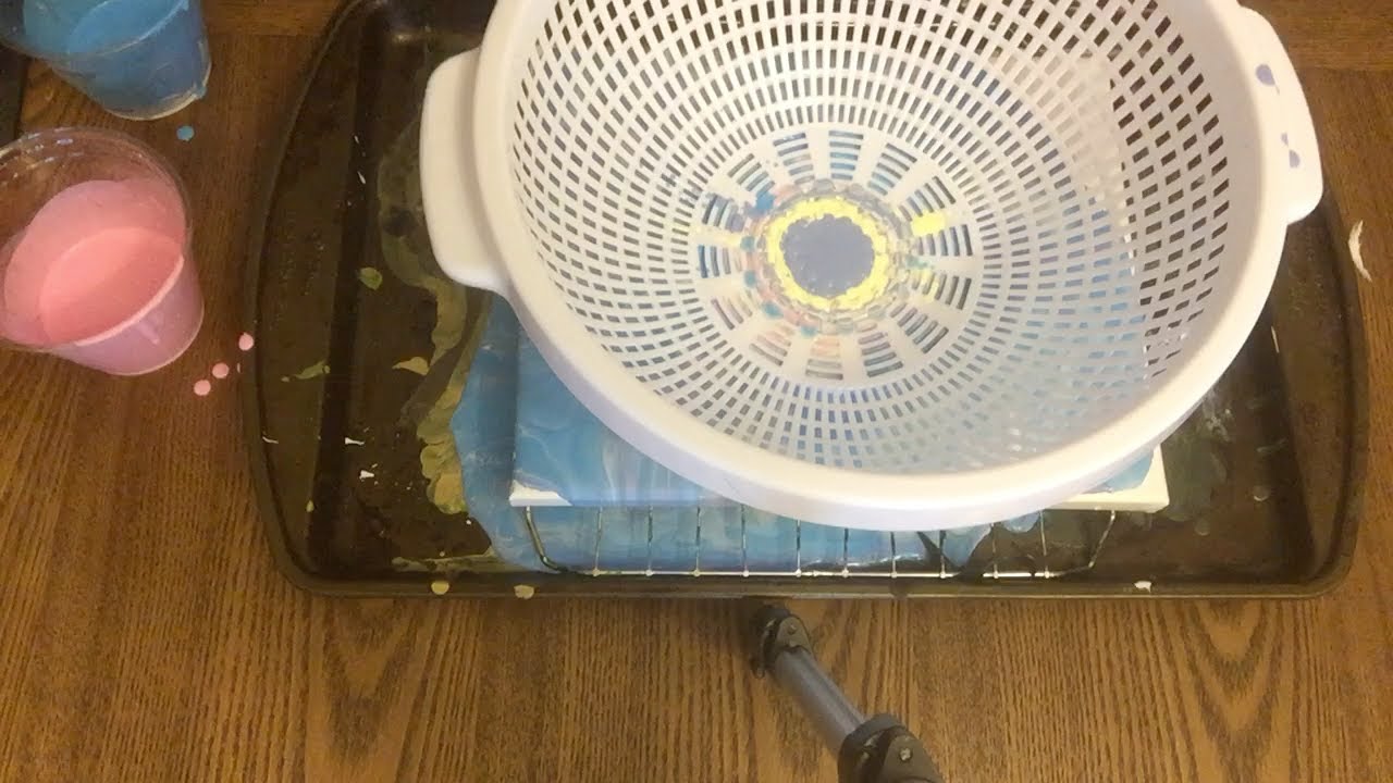 Acrylic Pour through a colander then straight pour - YouTube