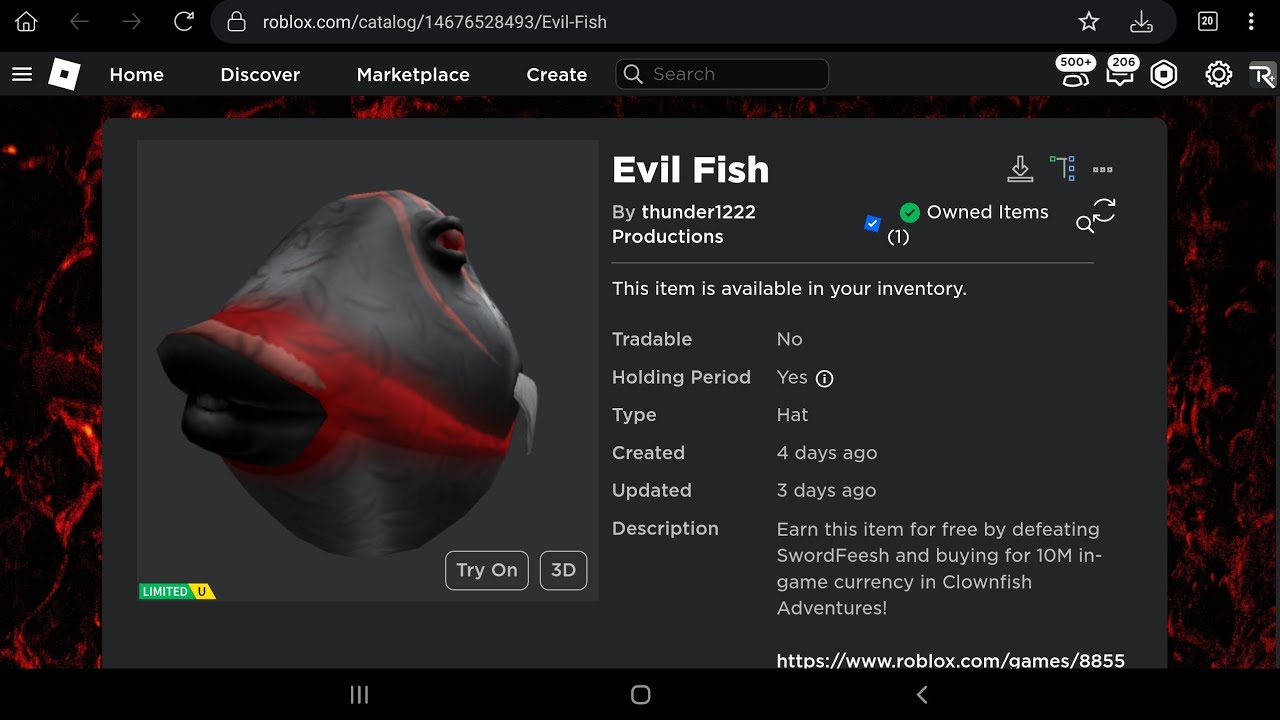 Buying Evil Clownfish!!!!!!!! In game free ugc - YouTube