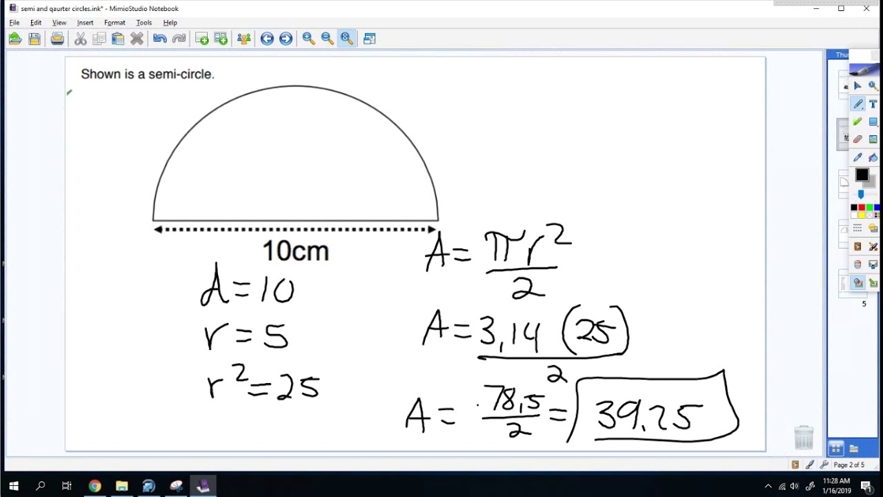 Area of a semi and quarter circle - YouTube