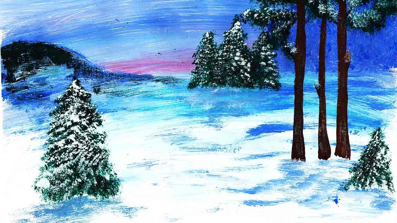 Как легко нарисовать лесную опушку зимним вечером Правополушарное рисование зимний пейзаж