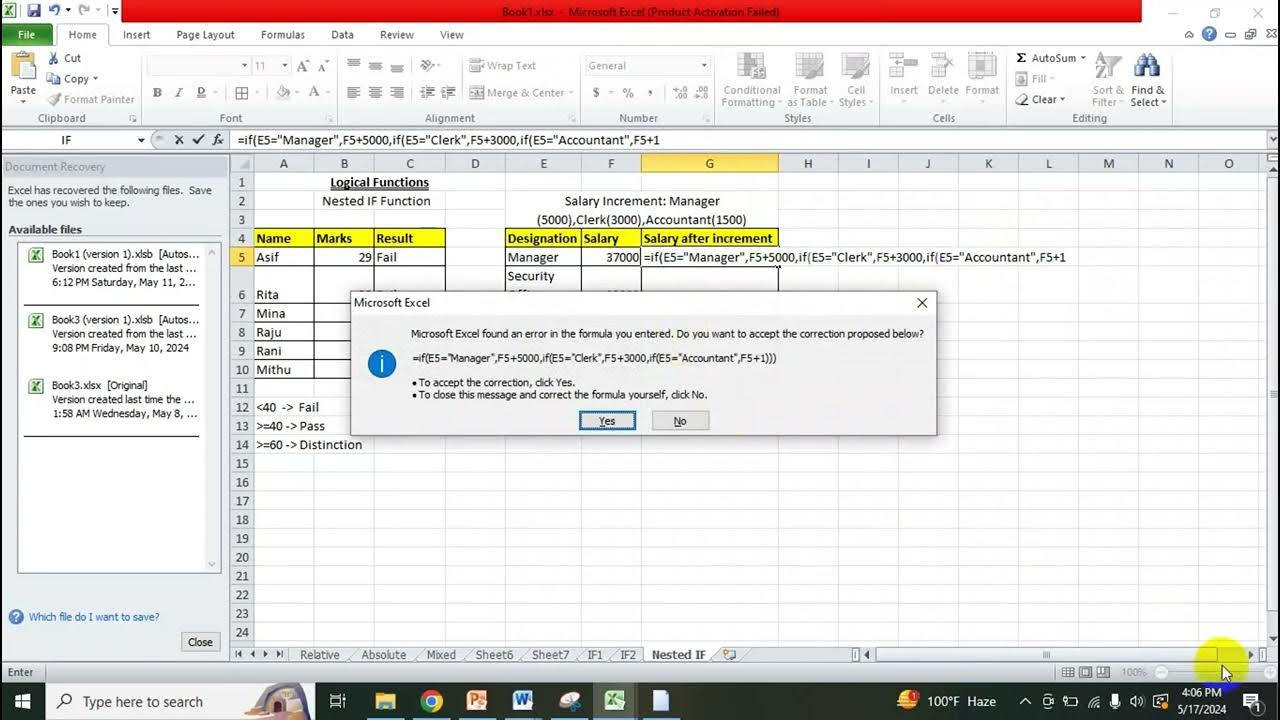 Nested IF Function in MS Excel Tutorial in Bangla| How to use Nested IF Formula in Microsoft ...