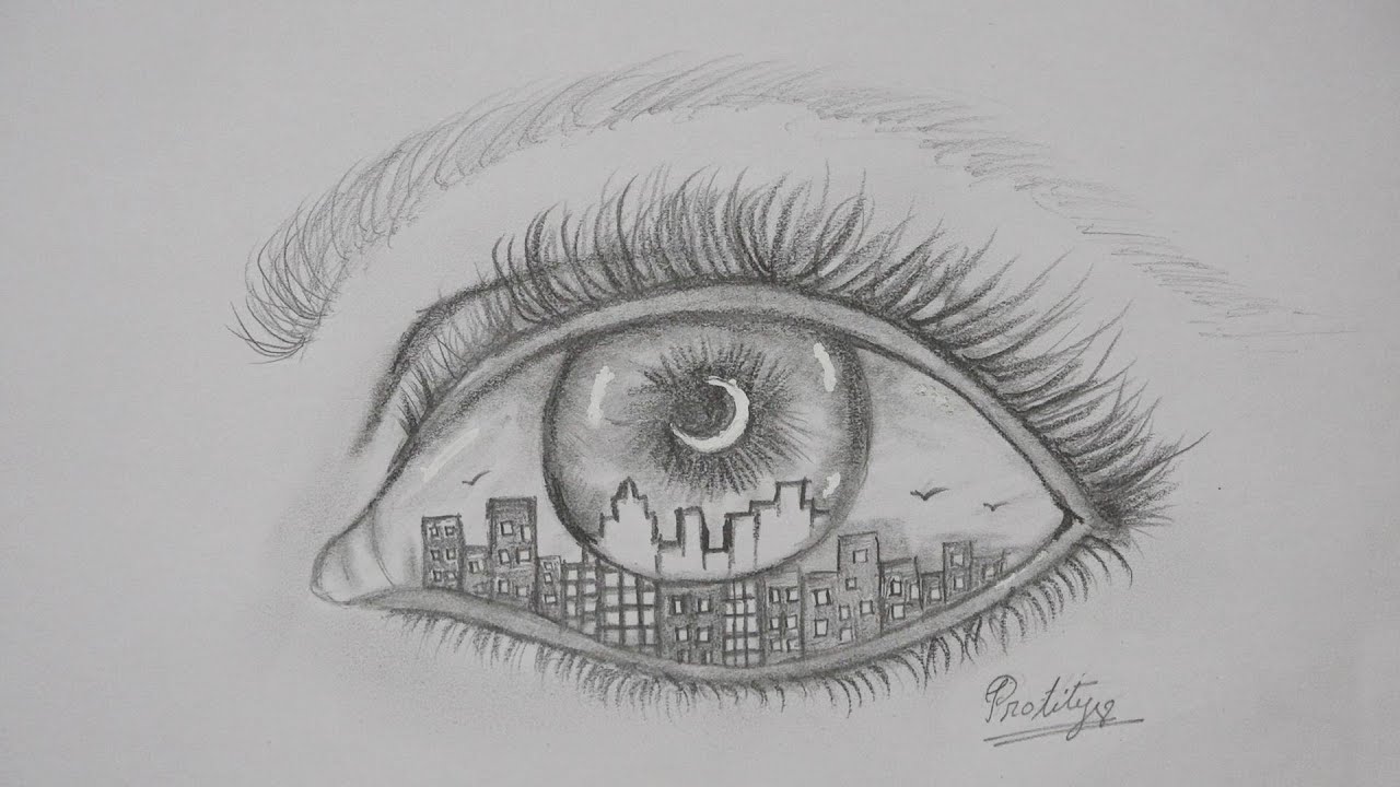 Pencil Drawing / Drawing a Creative Eye Design of Dream City Inside it ...