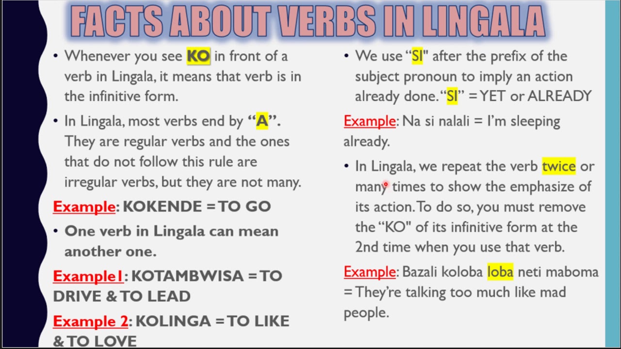 BASIC RULES ABOUT VERBS IN LINGALA LANGUAGE - YouTube