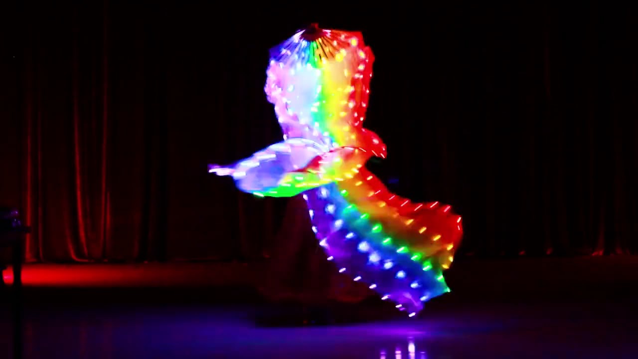 Belly Dance Silk Fan Veil LED Fans Light Up Shiny Pleated Carnival LED ...