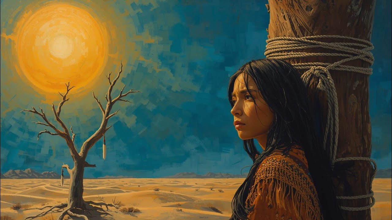 Pistolero encuentra a una niña Apache atada a un árbol con un cartel ...