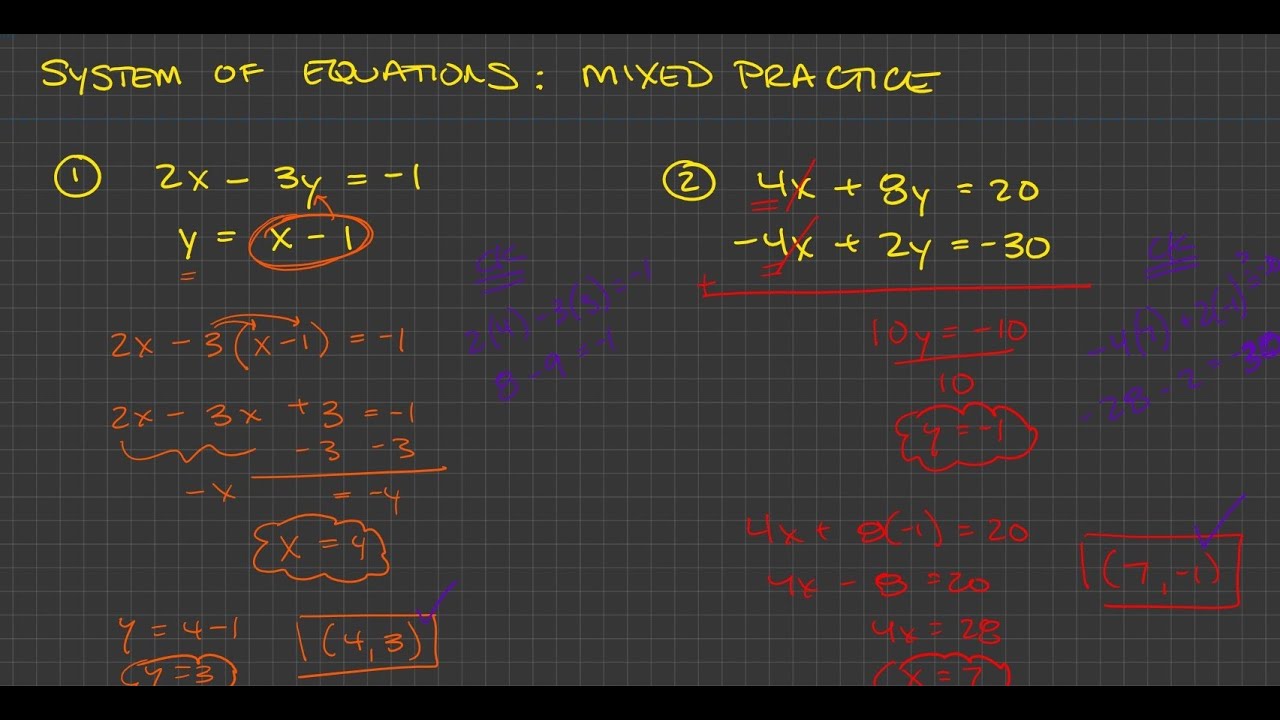 Systems of Equations - Mixed Practice 1 - YouTube