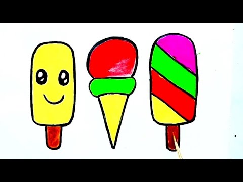 How to Draw 3 Cutes 😍 🥰 ice cream drawing and colouring art for kids ...