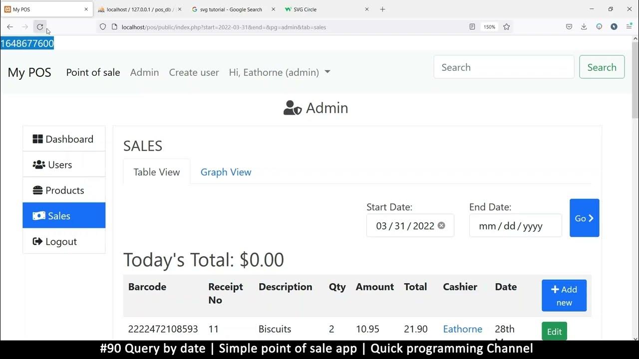 #90 Query by date | Simple point of sale app in php & javascript | Quick programming tutorial ...