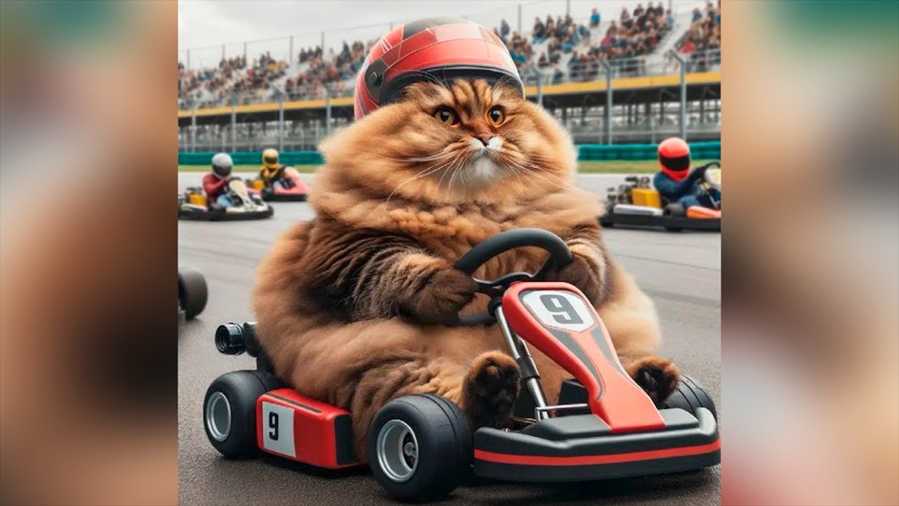 Cat and racing on the track - YouTube