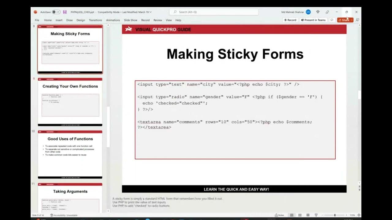 Web Programming Server Side | Making Sticky Forms (ch3) - YouTube