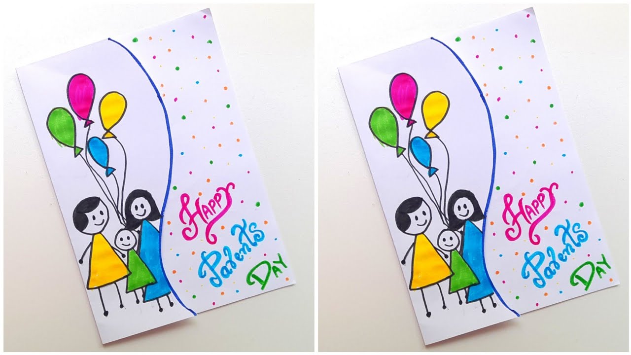 😍 Parents Day Drawing Card 😍 Parents day card from white paper • card ...